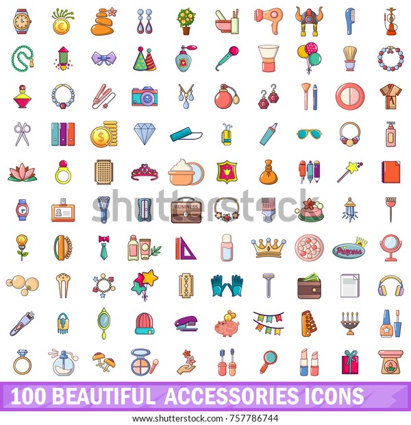 100 Beautiful Accessories Icons Set Cartoon Stock Vector (Royalty Free ...