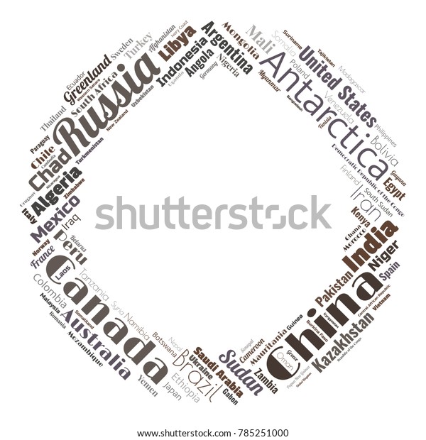 100 Biggest Countries Word Cloud Collage: vector de stock (libre de ...