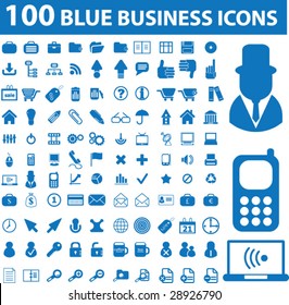 100 Blue Business Icons Vector Set Stock Vector (Royalty Free) 28926790