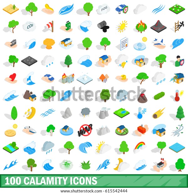 100 Calamity Icons Set Isometric 3d Stock Vector (Royalty Free ...