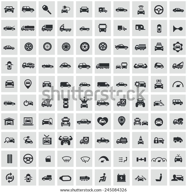 100 Car Icons Black On Square Stock Vector (Royalty Free) 245084326 ...