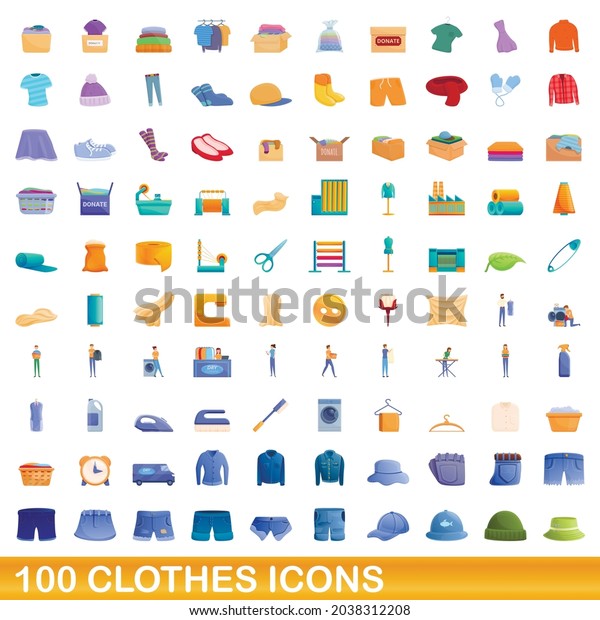 100 Clothes Icons Set Cartoon Illustration Stock Vector (Royalty Free ...