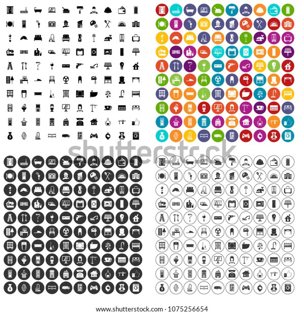 100 Comfortable House Icons Set Vector Stock Vector (Royalty Free ...