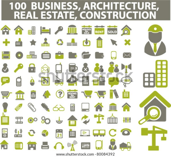 100 Construction Architecture Icons Signs Vector Stock Vector (Royalty ...
