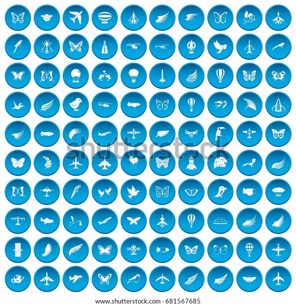 100 Fly Icons Set Blue Circle Stock Vector (Royalty Free) 681567685 ...