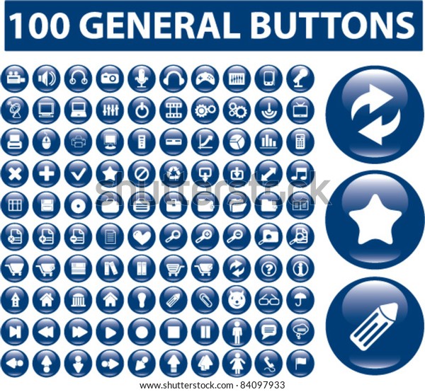 100 General Buttons Icons Signs Vector Stock Vector (Royalty Free ...