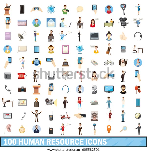 100 Human Resource Icons Set Cartoon: เวกเตอร์สต็อก (ปลอดค่าลิขสิทธิ์ ...