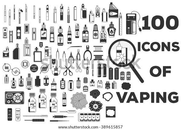 100 Icons Vaping Stock Vector (Royalty Free) 389615857