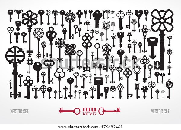 100 Keys Set Large Golden Collection Stock Vector (Royalty Free) 176682461