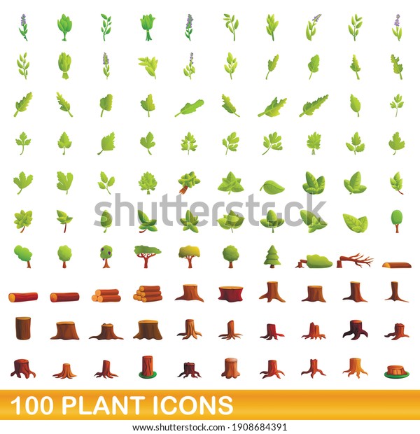 100 Plant Icon Set Cartoon Illustration Stock Vector (Royalty Free ...