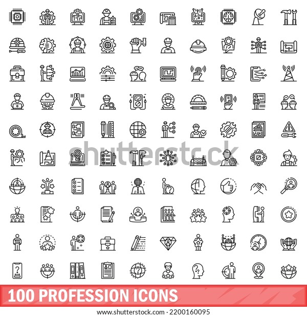 100 Profession Icons Set Outline Illustration Stock Vector (Royalty ...