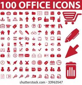 100 Red Office Icons Vector Stock Vector (Royalty Free) 33963547