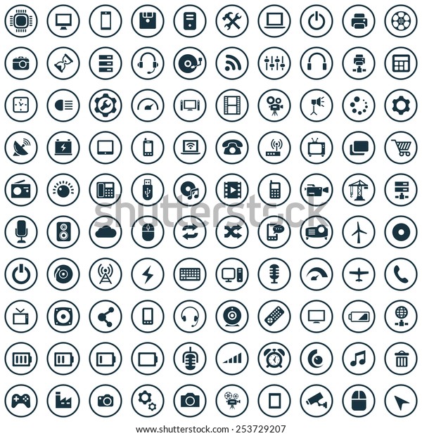100 Technology Icons Stock Vector (Royalty Free) 253729207