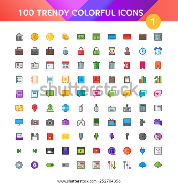 100 Universal Icons Material Design Color Stock Vector (Royalty Free ...