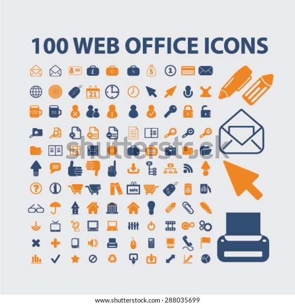 100 Web Internet Office Icons Signs Stock Vector (Royalty Free) 288035699