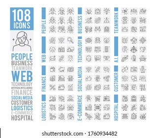 108 Line Icons Set Thin Outline Stock Vector (Royalty Free) 1760934482 ...