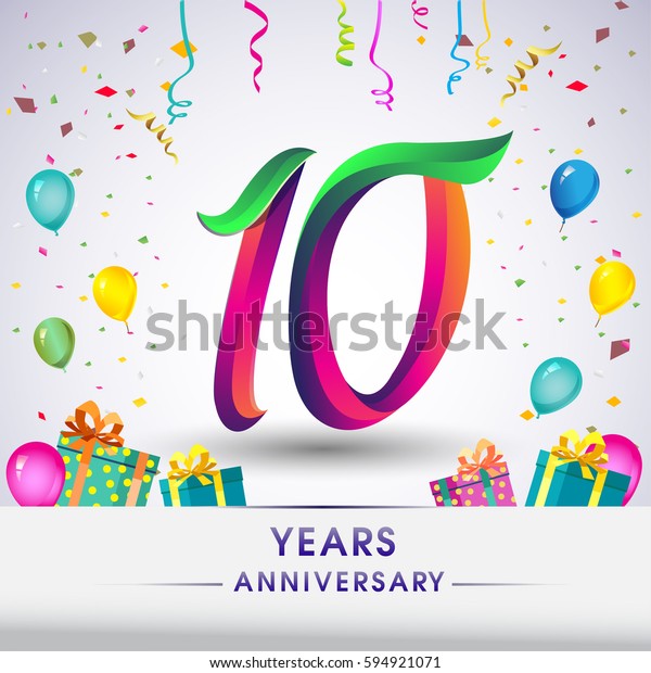 10th Anniversary Celebration Design Gift Box Stock Vector (Royalty Free ...