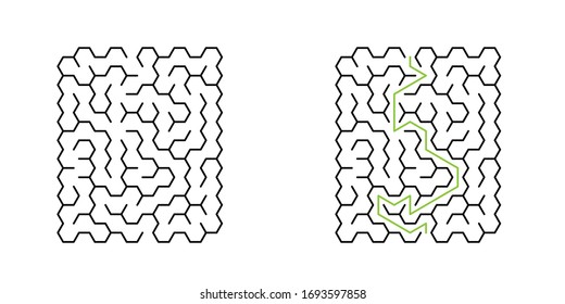 10x10 Rectangular Maze Hex Cells Solution Stock Vector (Royalty Free ...