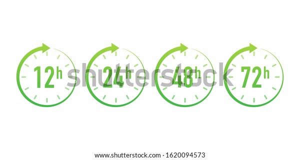 12, 24, 48, 72 hours clock arrow. Work time effect or delivery service ...