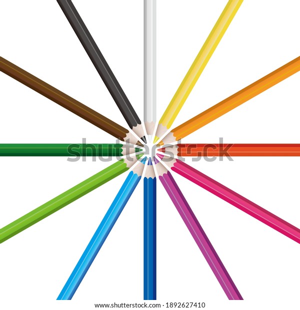 12 Colored Pencils Circle Realistic Illustration: เวกเตอร์สต็อก (ปลอด ...