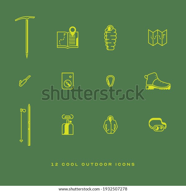 12 Cool Vector Outdoor Icons Bushcraft Stock Vector (Royalty Free ...