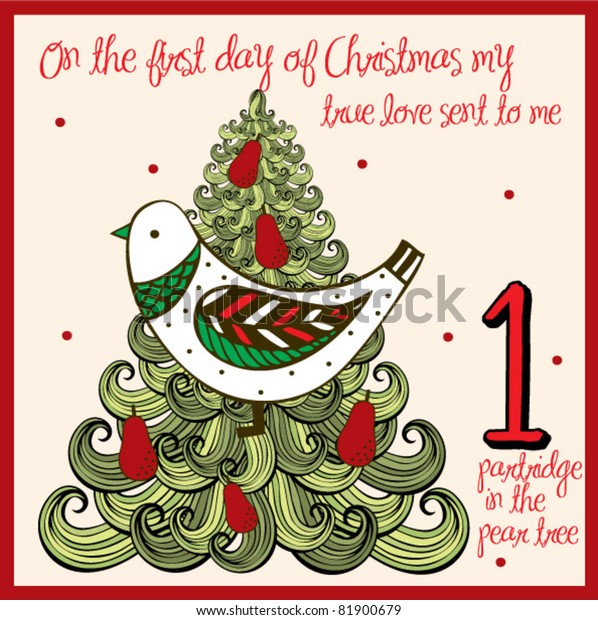 12 Days Christmas First Day Partridge Stock Vector (Royalty Free) 81900679