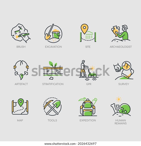 12 Different Archaeology Icons Vector Designs Stock Vector (Royalty ...
