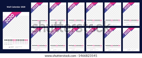12 Month Wall Calendar 2020 Template Stock Vector (Royalty Free ...