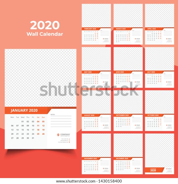 12 Month Wall Calendar Design 2020 库存矢量图（免版税）1430158400 | Shutterstock