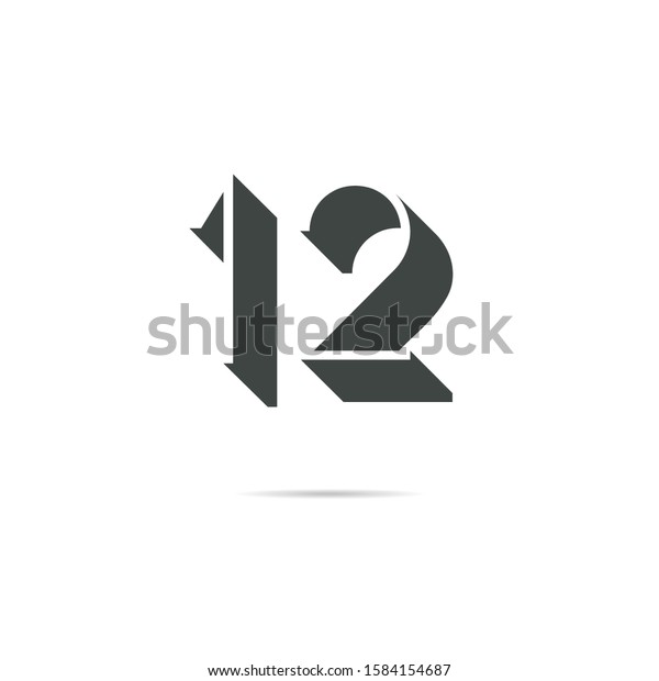 Vektor Stok 12 Number Logo Shadow Digit Design (Tanpa Royalti ...