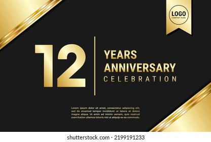 12 Years Anniversary Template Design Golden Stock Vector (Royalty Free ...