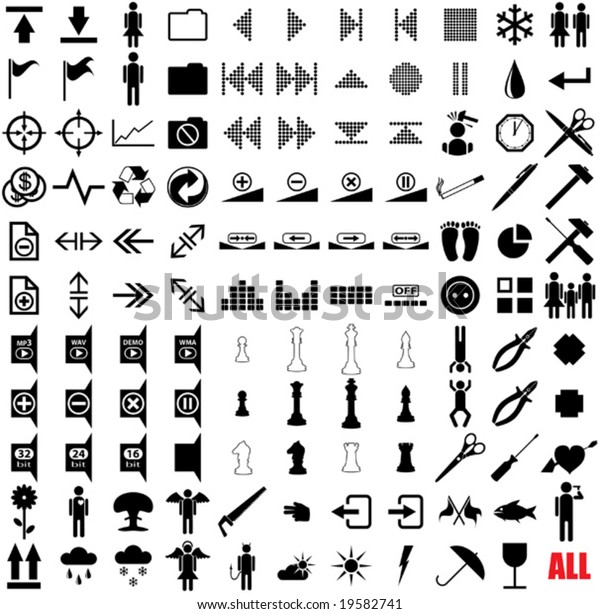 121 Vector Pictograms Blackandwhite Contour Set Stock Vector (Royalty ...