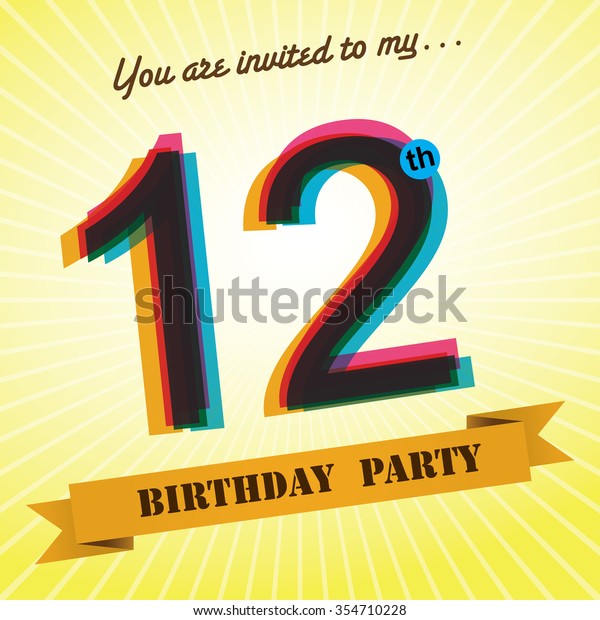 12th Birthday Party Invite Template Design Stock Vector (Royalty Free ...