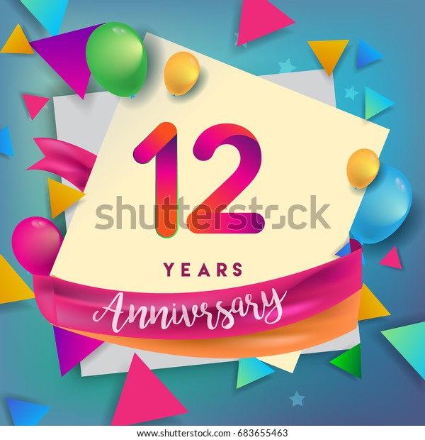 12th Years Anniversary Celebration Design Balloons Stock Vector ...