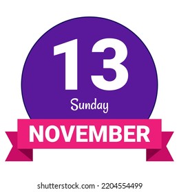 13 November Sunday Date Template Useful Stock Vector (Royalty Free ...