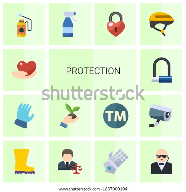 14 Protection Flat Icons Set Isolated Stock Vector (Royalty Free ...