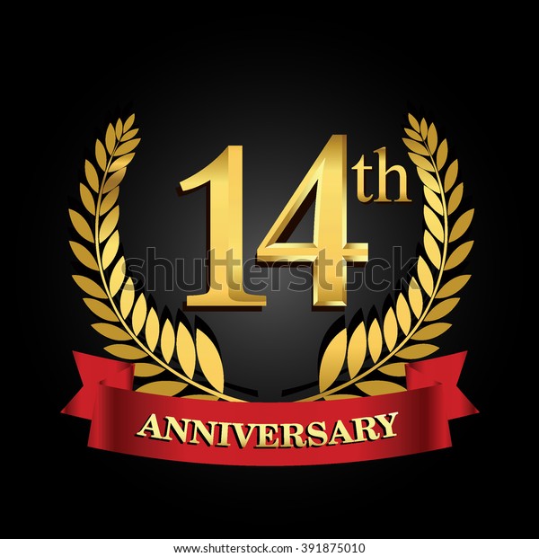 14th Anniversary Logo Red Ribbon Golden Stock Vector (Royalty Free ...