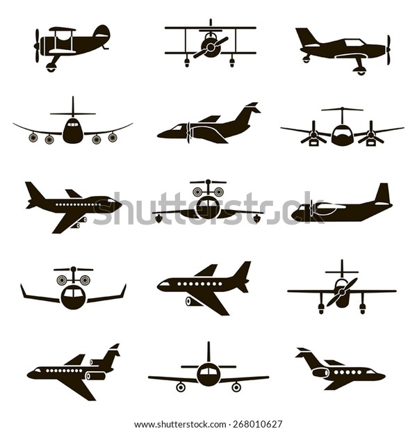 15 Vector Icons Black Airplane Over Stock Vector (Royalty Free ...