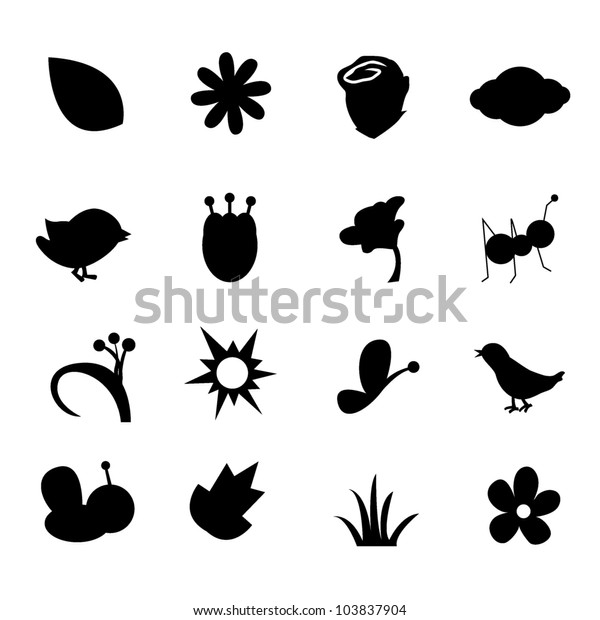 16 Isolated Silhouettes Spring Flowers Icons Stock Vector (Royalty Free ...