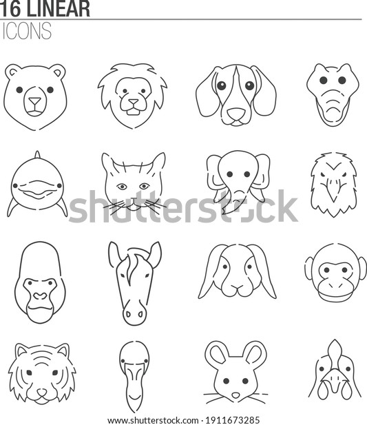 16 Linear Animal Icon Pack Stock Vector (Royalty Free) 1911673285 ...