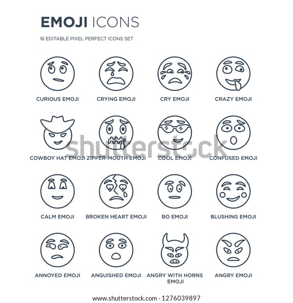 16 Linear Emoji Icons Such Curious Stock Vector (Royalty Free ...