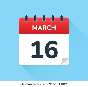 16 March Calendar Icon Vector Stock Vector (Royalty Free) 2164313991 ...