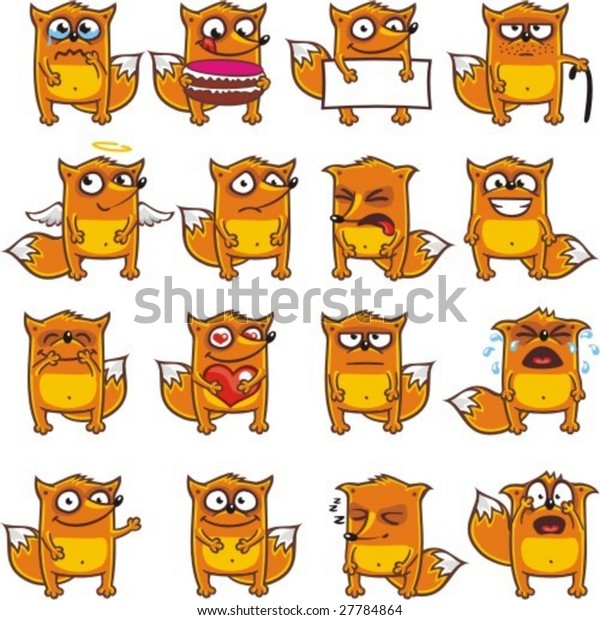 16 Smiley Foxes Individually Grouped Easy Stock Vector (Royalty Free ...