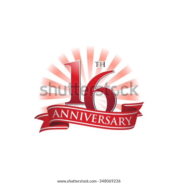 16th Anniversary Ribbon Logo Red Rays Stock Vector (Royalty Free ...