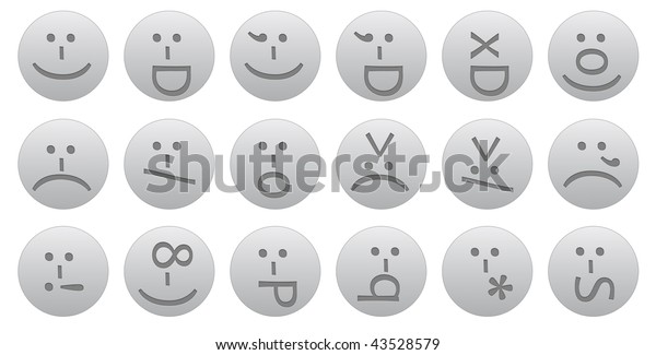 18 Letterpressstyled Ascii Vector Smileys: vector de stock (libre de ...