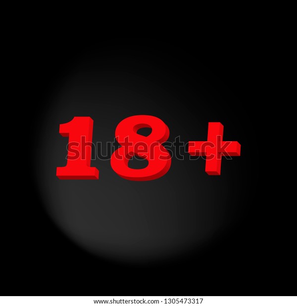 18 + sign, 3d, red on a black background, vector