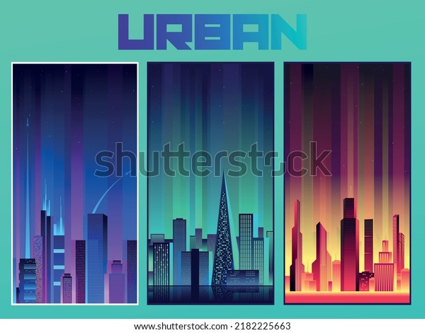1980s Style Abstract Cityscape Posters Set Stock Vector (Royalty Free ...