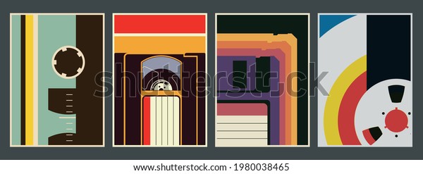 1980s Techno Posters Template Set Vintage Stock Vector (Royalty Free ...