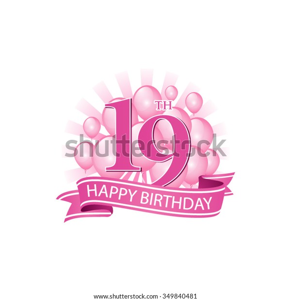19th Pink Happy Birthday Logo Balloons Stock Vector (Royalty Free ...