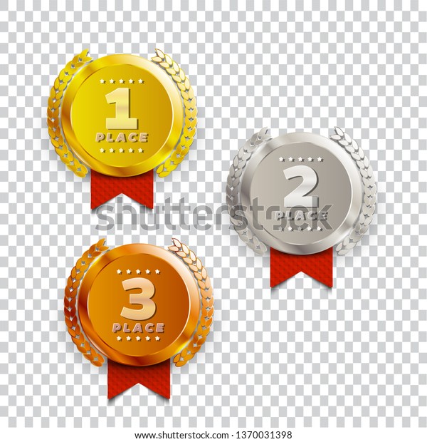 1st, 2nd, 3rd place logo's with laurels and ribbons. Vector illustration.